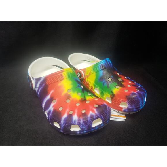 CROCS | Shoes | Crocs Baya Colorful Rainbow Tie Dye Graphic Clog Shoe ...